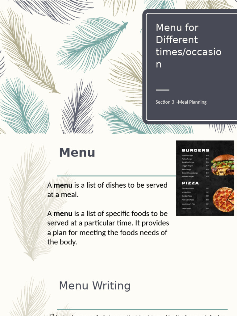 FNH - Section 3 Menus For Different Occassion | PDF | Menu | Hors D'oeuvre