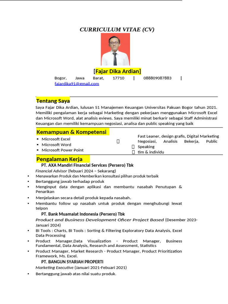 CURRICULUM VITAE_fajar Dika Ardian | PDF