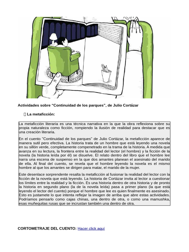 Actividades Sobre El Cuento Continuidad de Los Parques de Julio ...