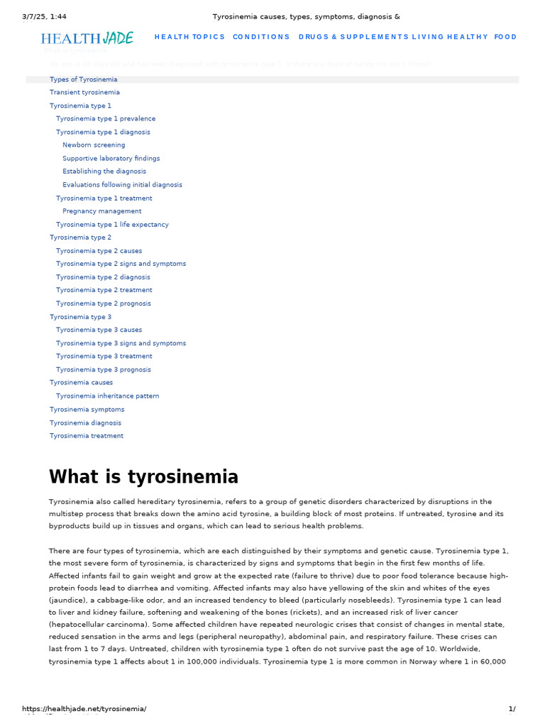 Tyrosinemia Causes, Types, Symptoms, Diagnosis & Treatment | PDF ...