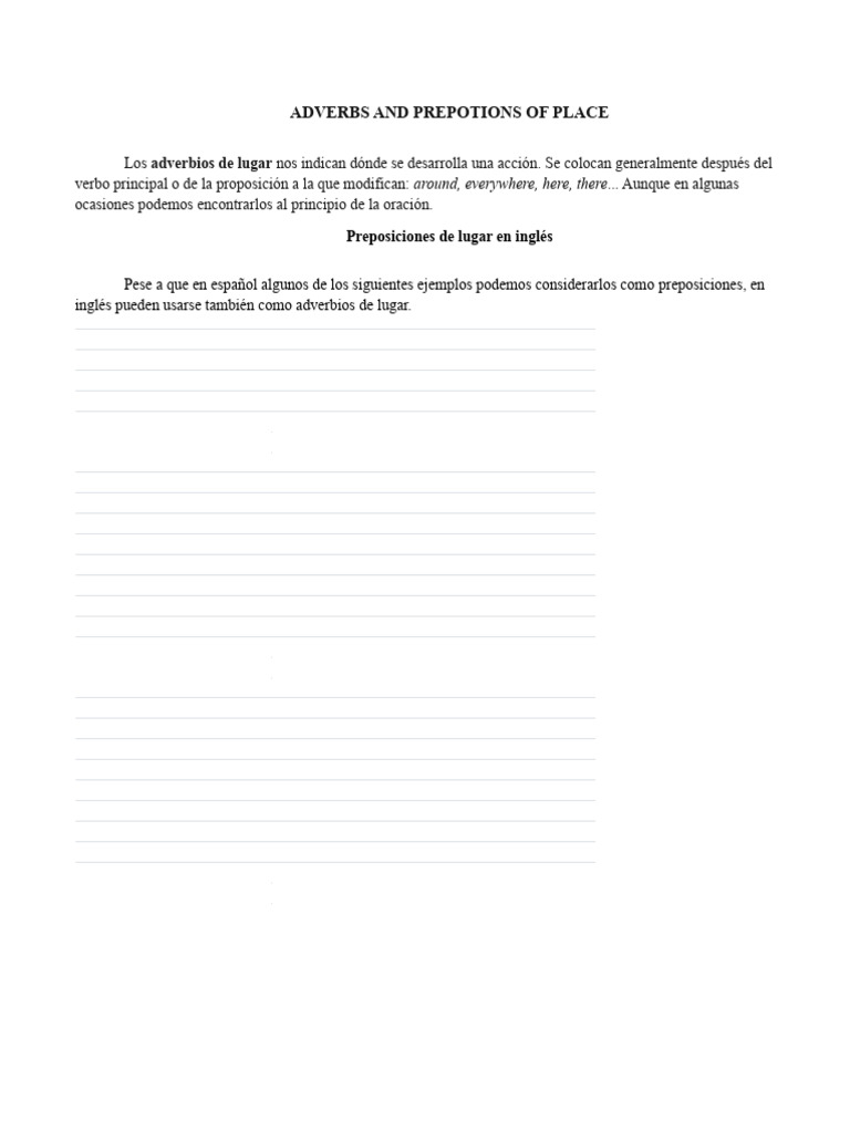 Adverbios y Preposiciones de Lugar | PDF | Adverbio | Mecánica del lenguaje