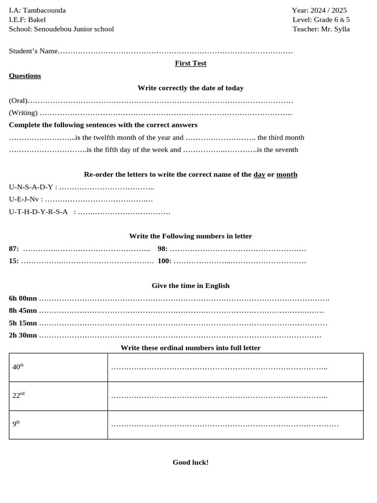 Devoir 5e Et 6e | PDF