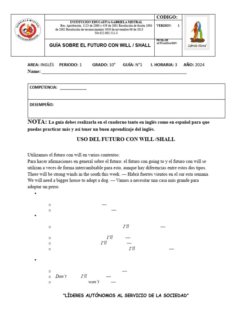 Uso del futuro en inglés: Will/Shall | PDF