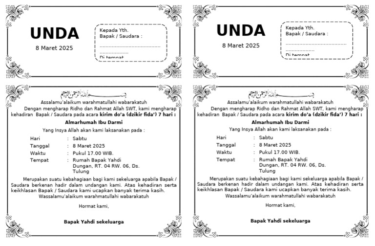 Undangan Dzikir Fida' | PDF