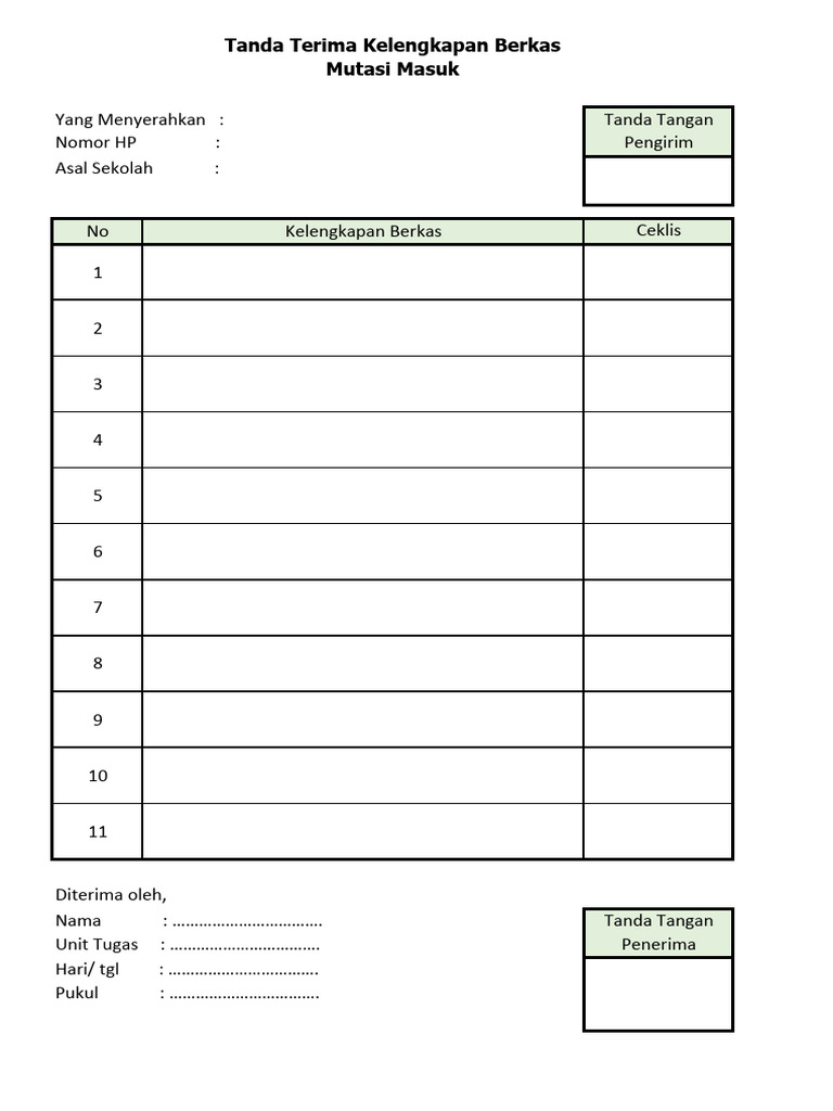 Ceklis Kelengkapan Berkas Mutasi | PDF