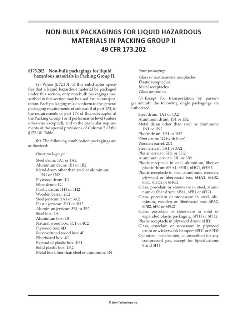 NonBulkPackagingsForLiquidHazMatInPGII | PDF | Materials | Industrial ...