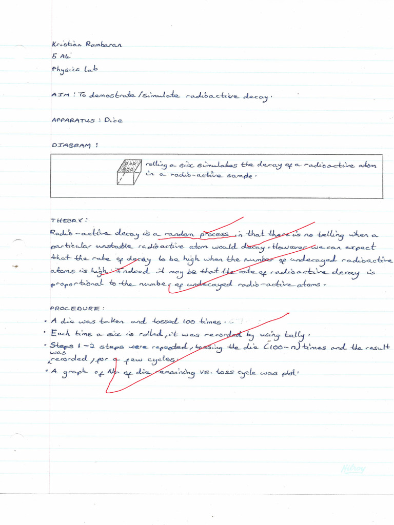 Example of Radioactive Decay Simulation Lab | PDF