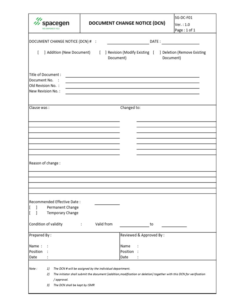 SG-DC-F01 Document Change Notice | PDF