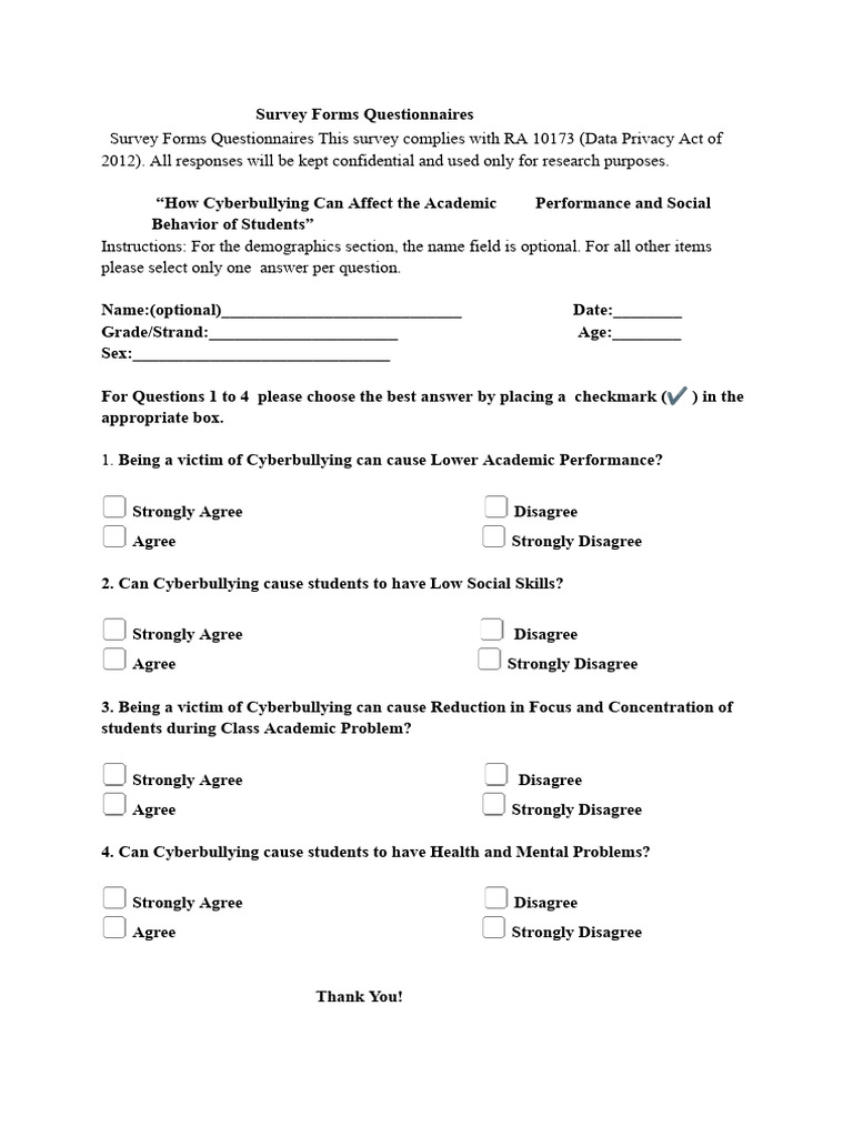 Cyberbullying Impact Survey Form | PDF