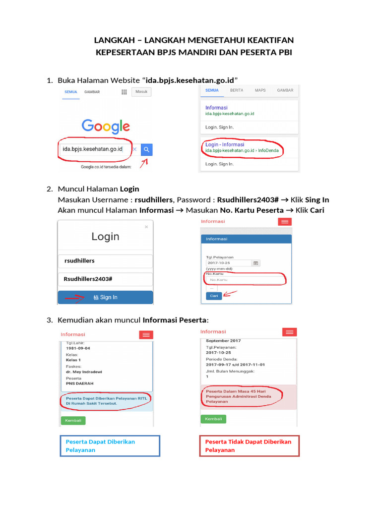 Langkah - Langkah Mengecek Kepsertaan Bpjs | PDF