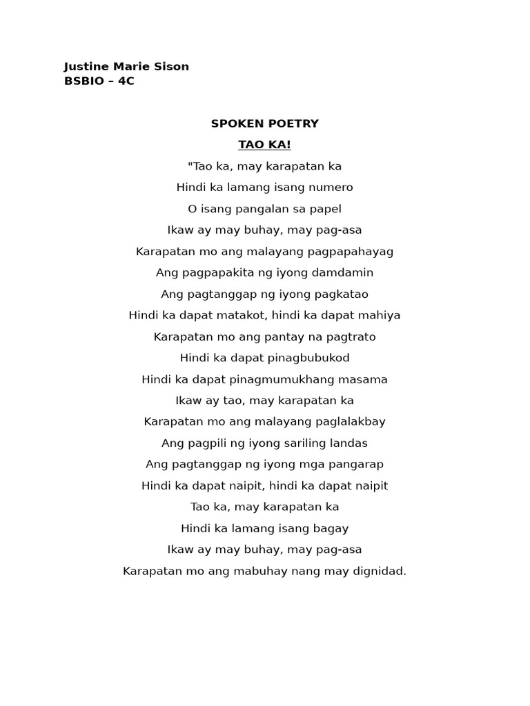 Spoken Poetry, Sison Justine Marie | PDF