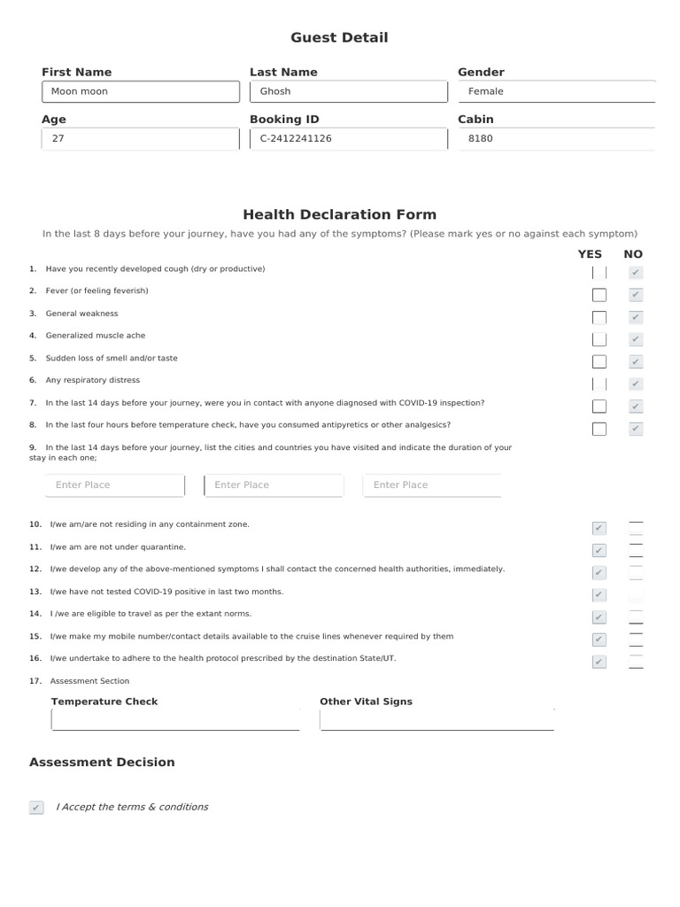 Health Declaration | PDF | Human Diseases And Disorders | Medicine