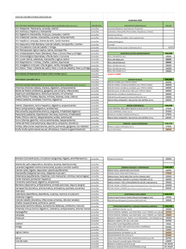 LISTA PRECIOS MINORISTA SANTA PACHA - XLSX - MINORISTA | PDF