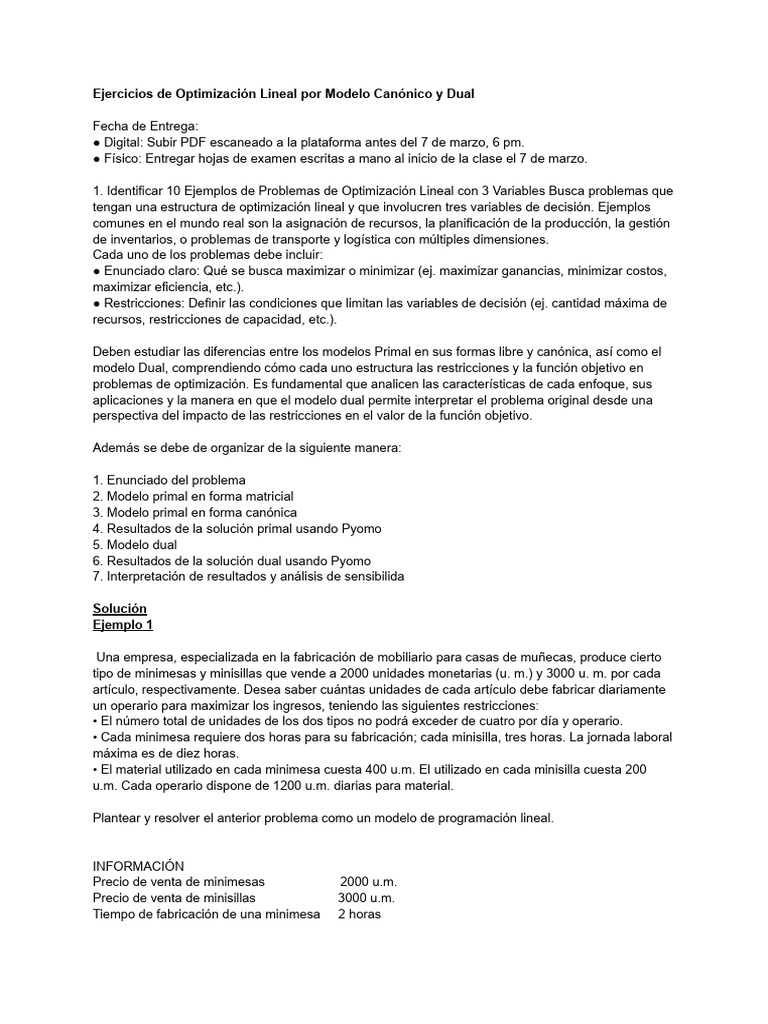 Ejercicios de Optimización Lineal Por Modelo Canónico y Dual | PDF ...