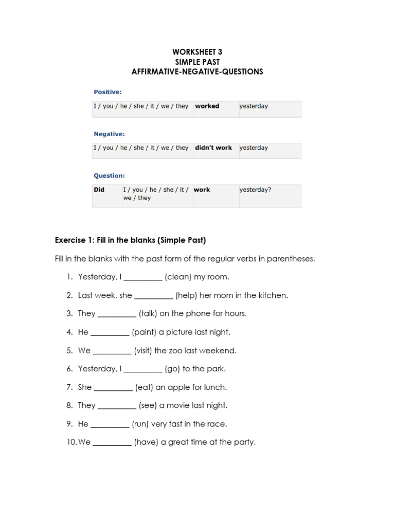 Simple Past Aff-Neg-Questions | PDF | Linguistics | Grammar