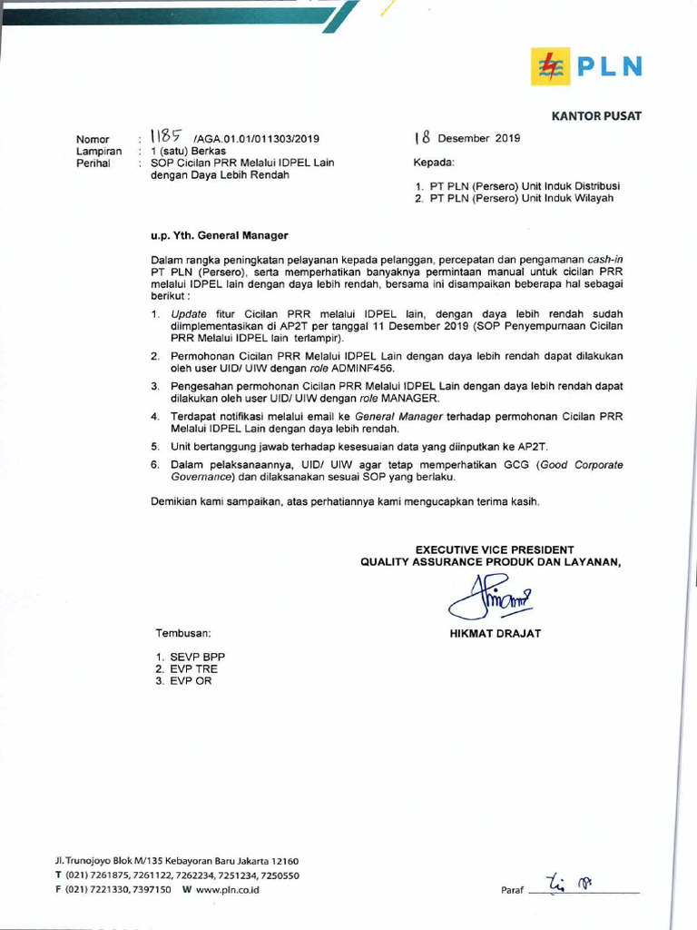 SOP Cicilan PRR IDPEL Lain 2019 | PDF