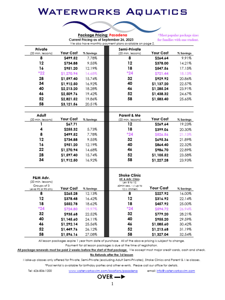 Swim-Rates - Rev 09 26 2023 | PDF | Fee | Business