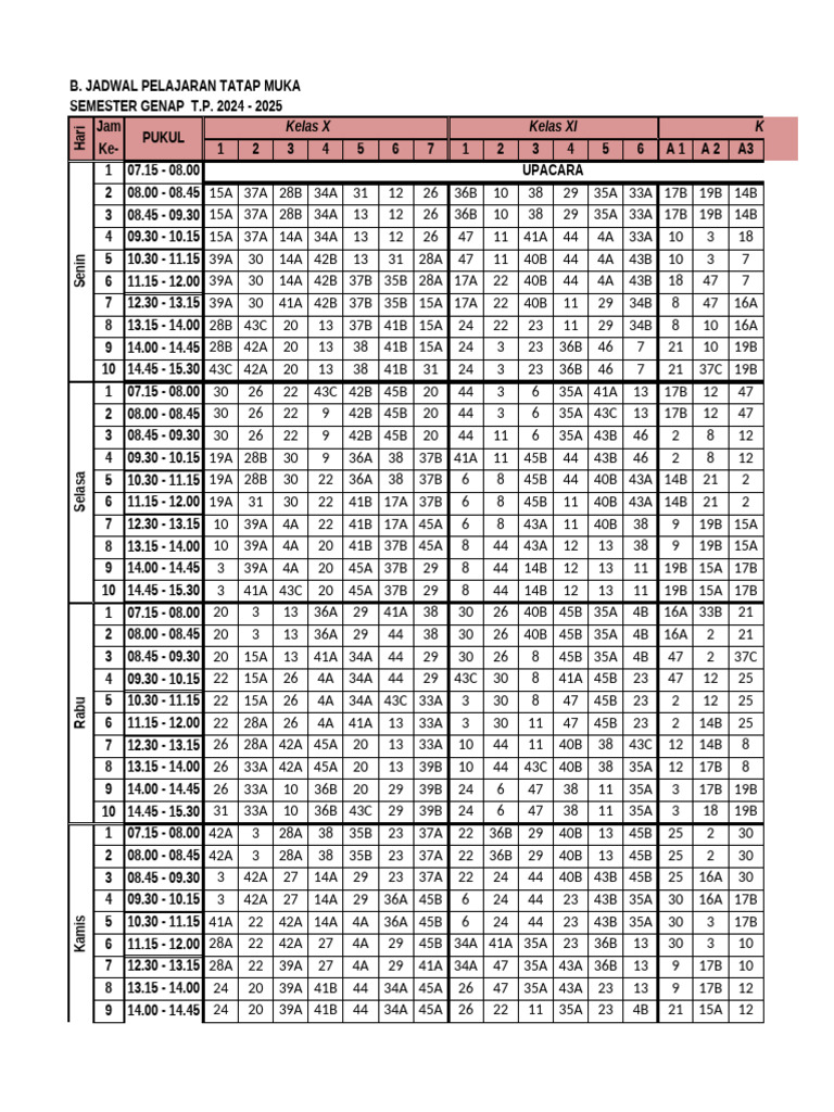 Jadwal Sman 1 Sukadana 2024-2025 Genap | PDF