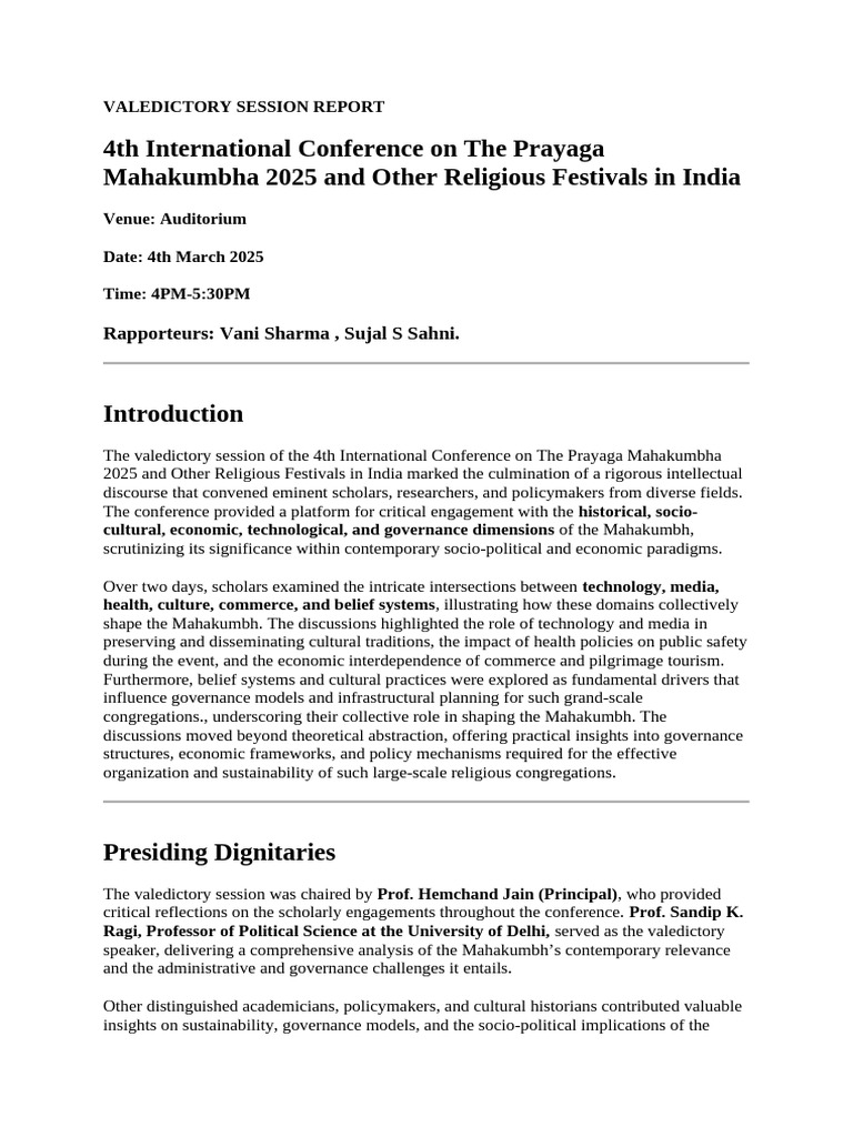 VALEDICTORY SESSION REPORT | PDF | Governance | Infrastructure