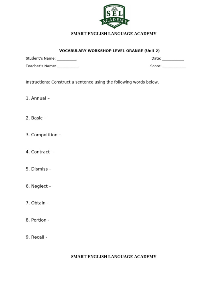 Vocabulary Workshop Level Orange Unit 2 | PDF