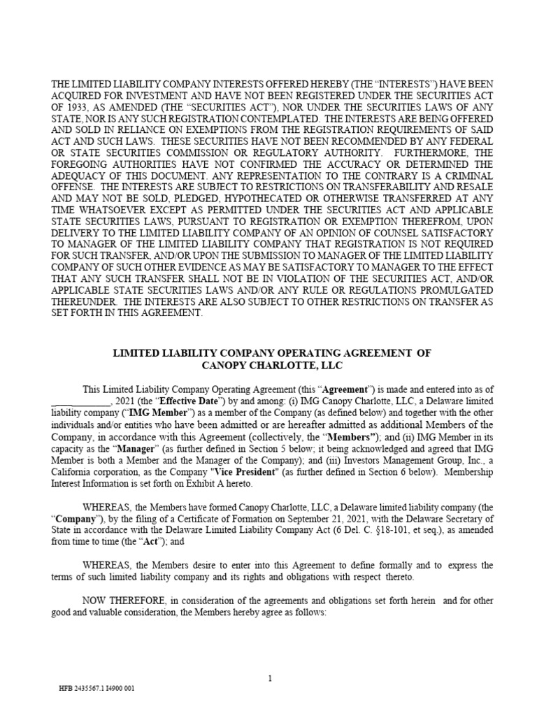 OA - Canopy Charlotte - FINAL-1635357428132 | PDF | Limited Liability ...