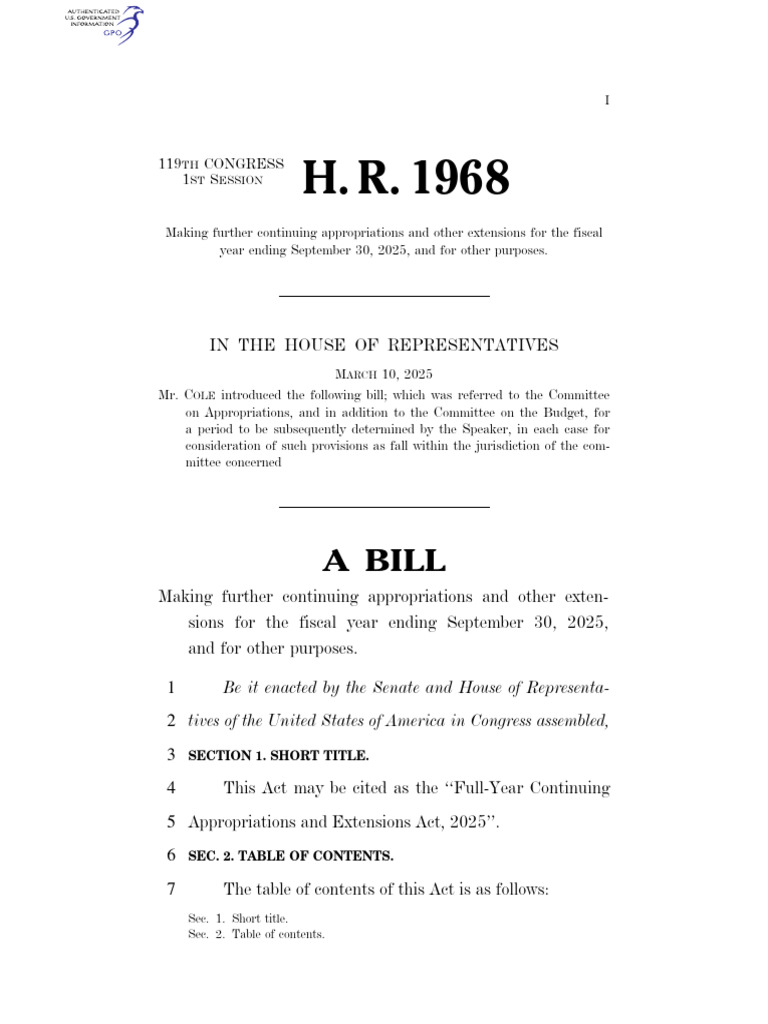 H.R. 1968 | PDF | United States Code | Appropriations Bill (United States)