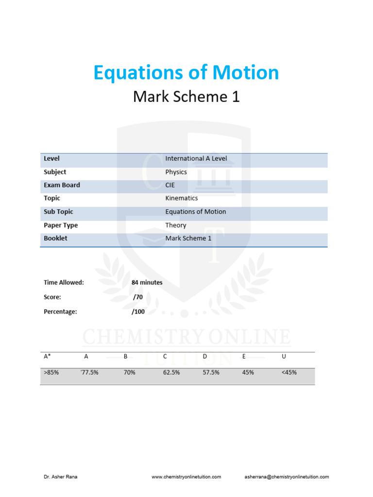 Equations of Motion Mark Scheme A Level | PDF | Physics | Mechanics