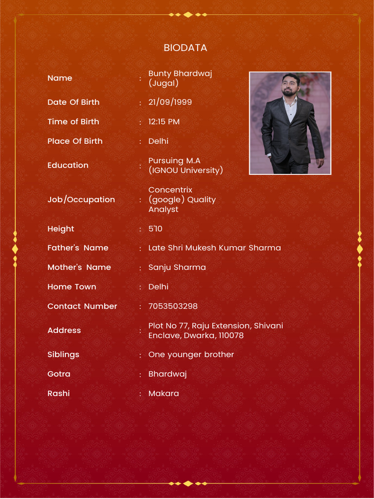 Bunty Bhardwaj (Jugal) -Apnabiodata | PDF