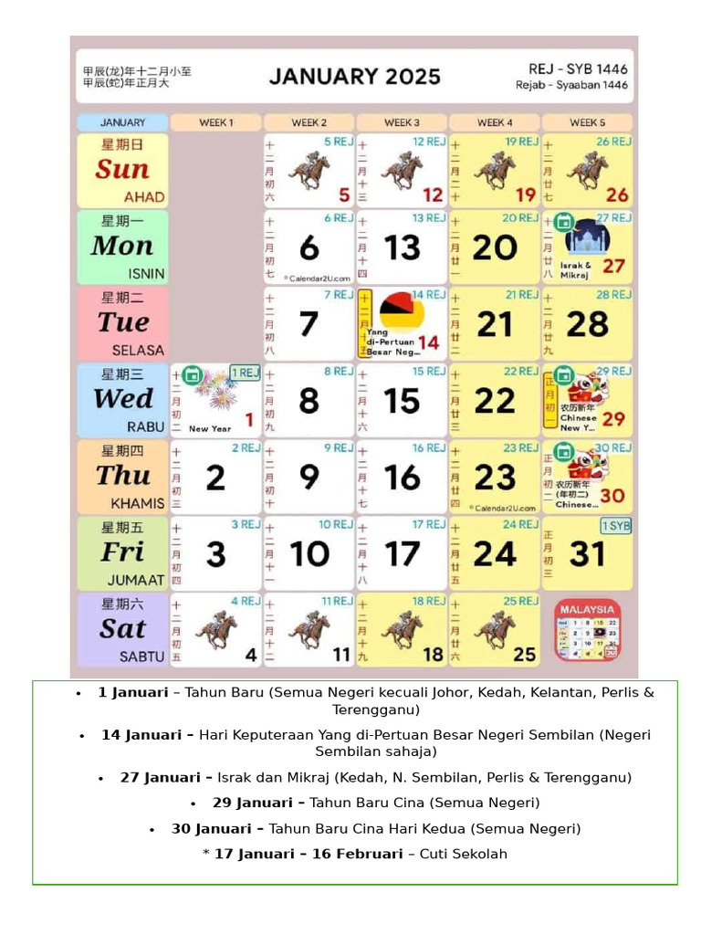 Kalendar Kuda 2025: Bulan dan Cuti | PDF