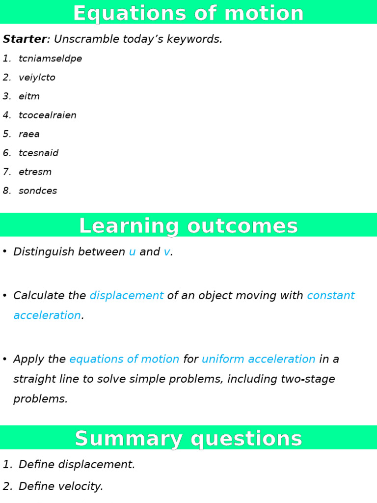 Equations of Motion and Applications | PDF | Acceleration | Equations ...