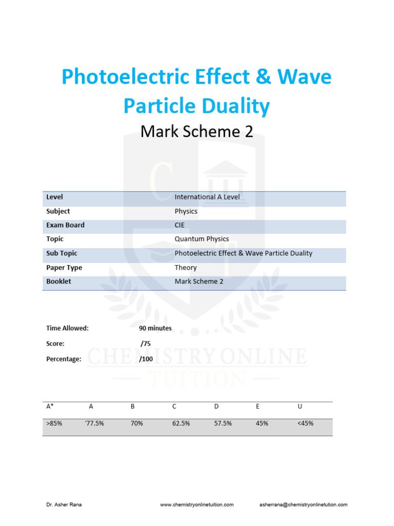 Photoelectric Effect Mark Scheme A Level | PDF | Physics ...