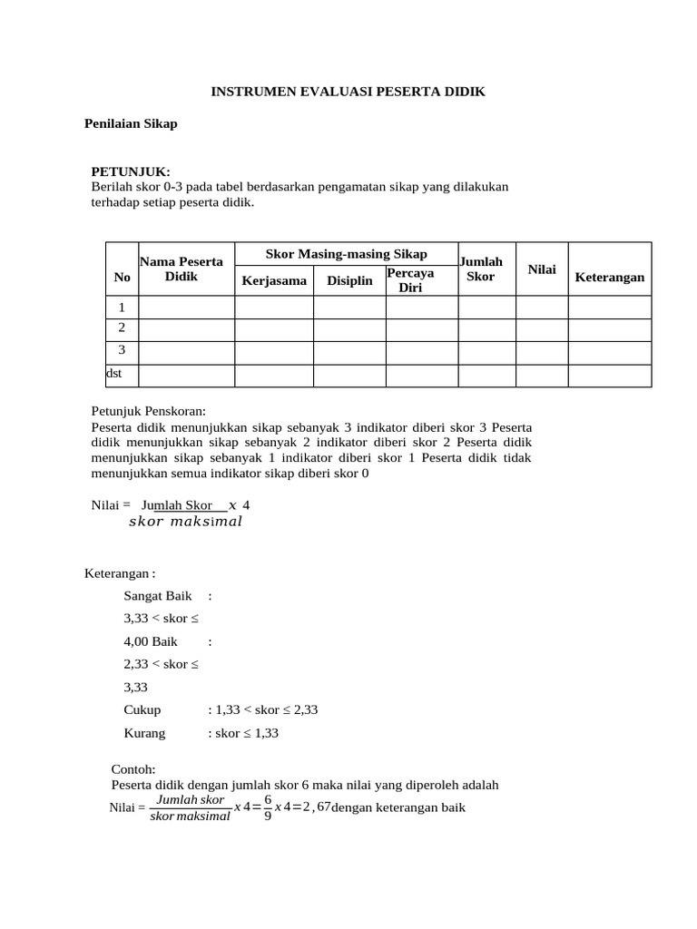INSTRUMEN EVALUASI PESERTA DIDI2 | PDF