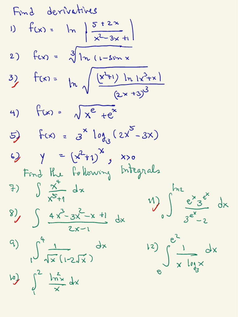 Derivatives and Integrals Calculations | PDF