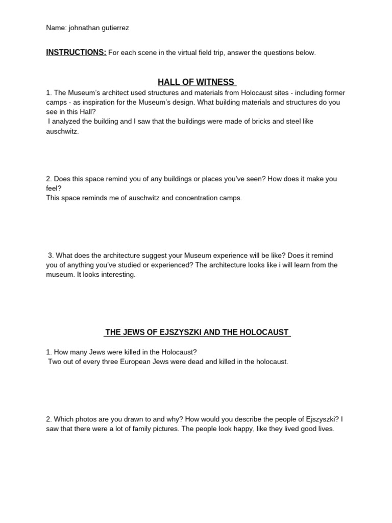 Holocaust Museum Worksheet | PDF | The Holocaust | Nazi Germany