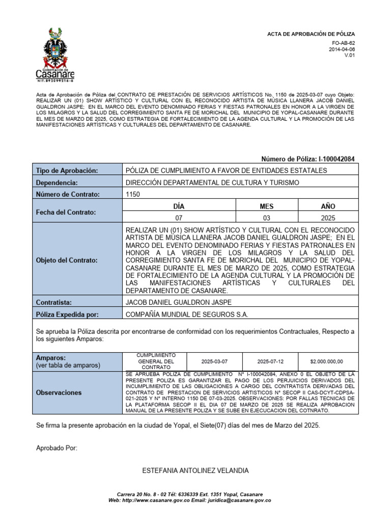 Acta Aprobacion de Ppoliza | PDF