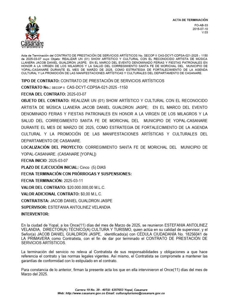 ACTA DE TERMINACION BORRADOR | PDF