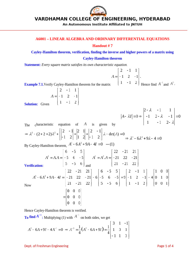 A6001 (LADE) Handout # 7 | PDF | Matrix (Mathematics) | Equations