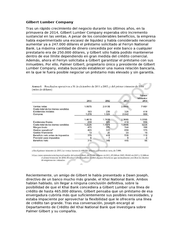 Préstamo y crecimiento de Gilbert Lumber | PDF | Bancos | Dólar de los ...