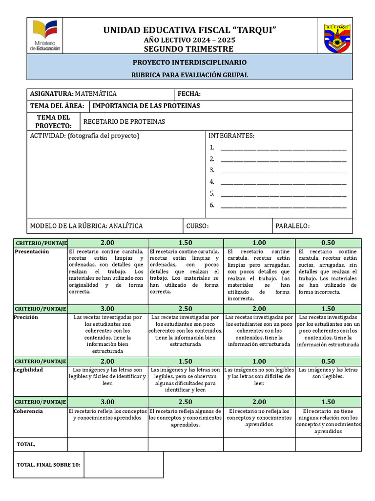 Rubrica de Evaluacion Del Proyecto Interdisciplinario | PDF | Cognición | Aprendizaje
