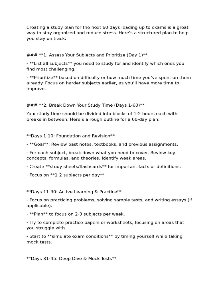 60-Day Exam Study Plan Guide | PDF | Time Management | Professional Skills