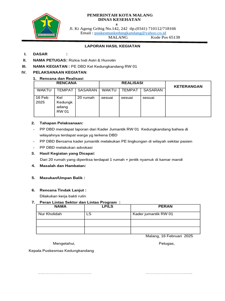 Format Laporan Kegiatan Ukm - Kedungkandang | PDF