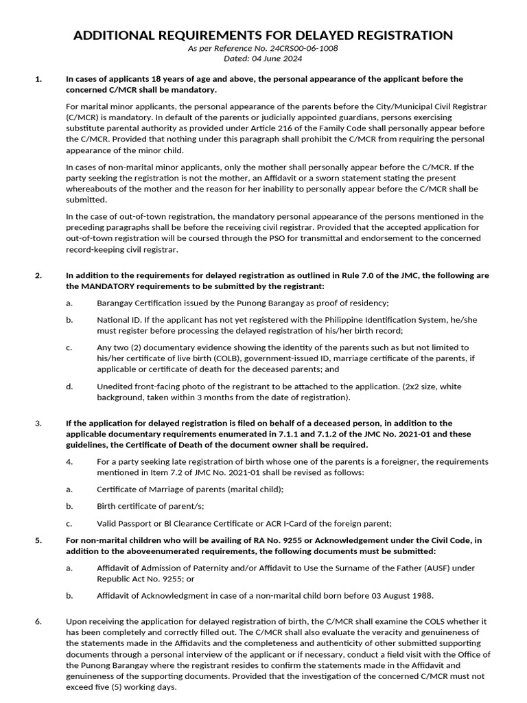 Delayed Registration Requirements Guide | PDF | Birth Certificate ...