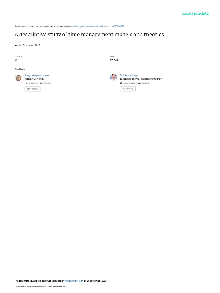 A Descriptive Study of Time Management Models and Theories | PDF | Time ...
