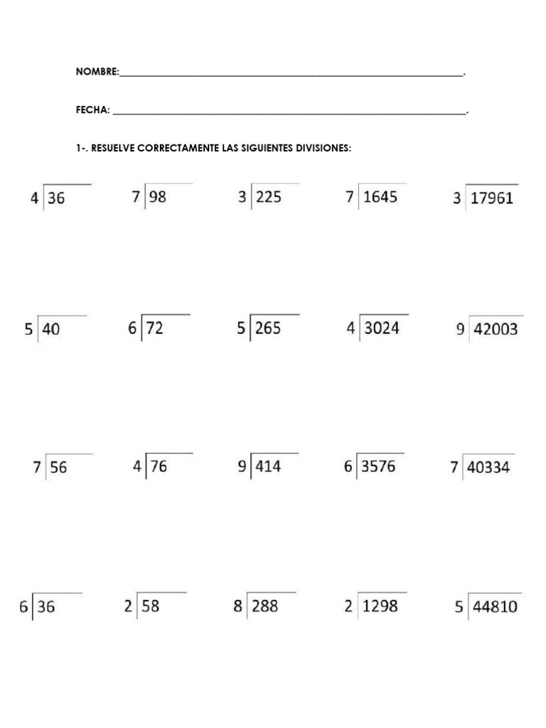 Hoja de Trabajo de Divisiones | PDF