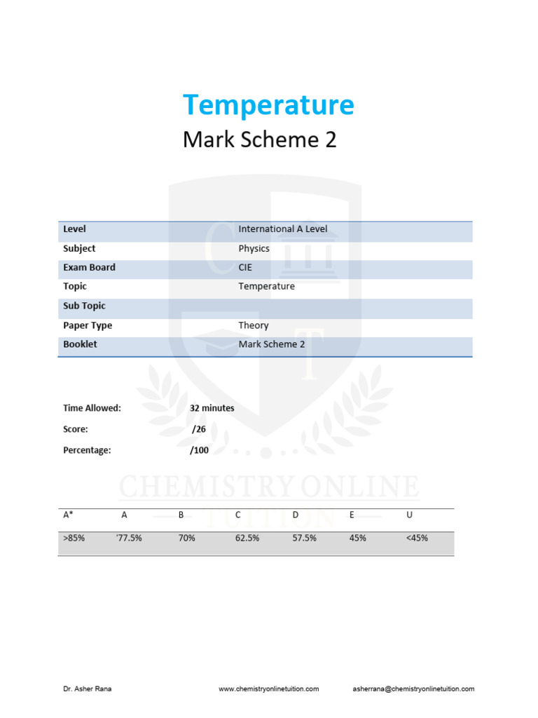 A Level Physics Temperature Mark Scheme | PDF