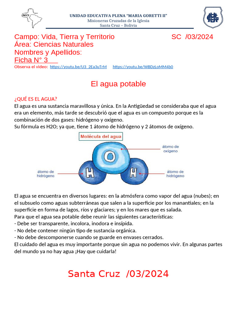 Importancia y Cuidado del Agua Potable | PDF | Agua | Propiedades del agua