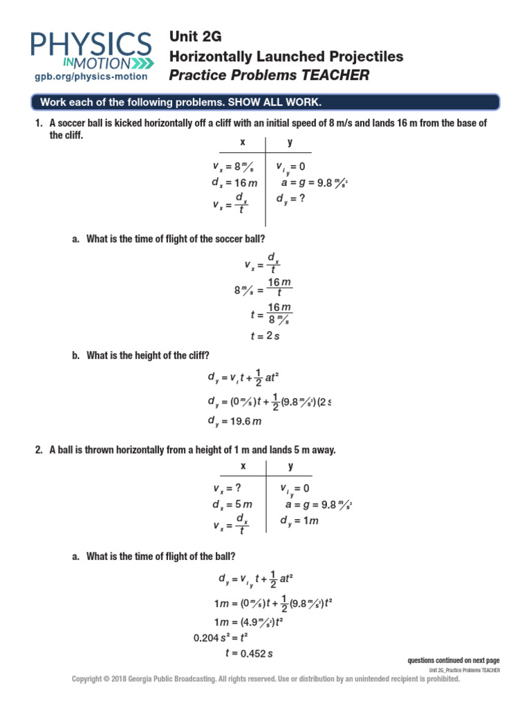 Horizontally Launched Projectile Problems | PDF | Projectiles | Flight