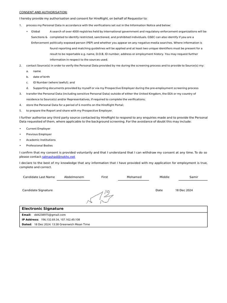 Screening Disclosure and Authorization | PDF | Background Check | Privacy