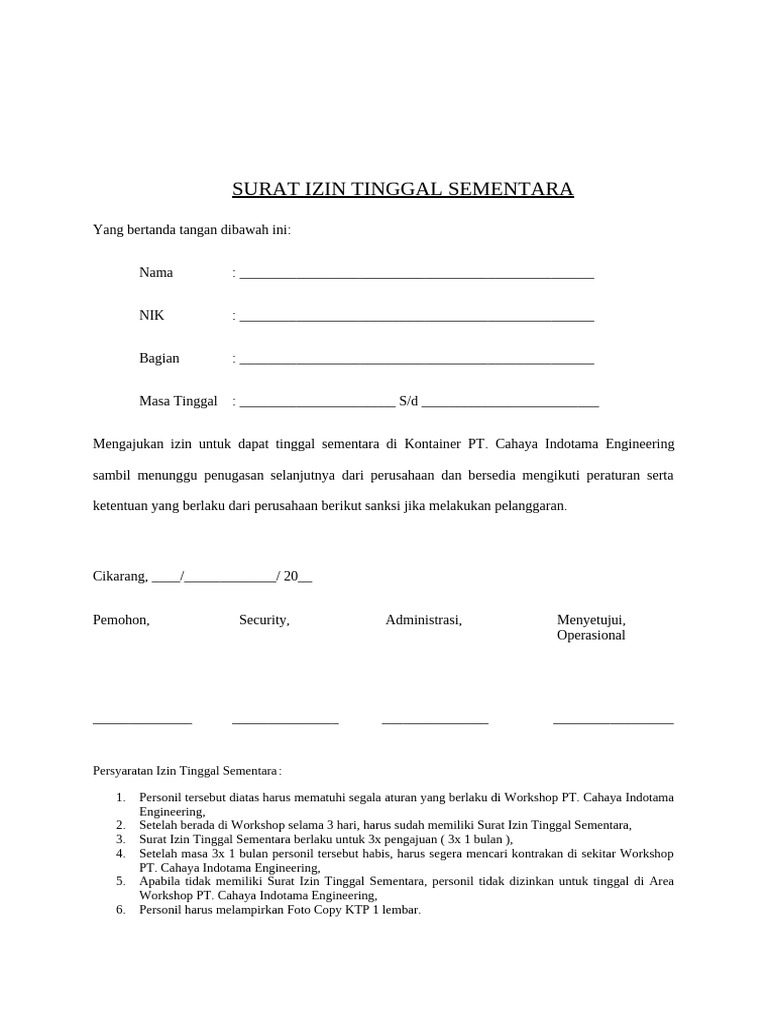 Form Surat Izin Sementara | PDF