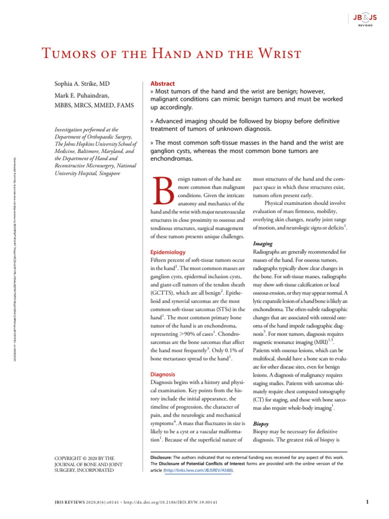 Tumors of The Hand and The Wrist | PDF | Sarcoma | Biopsy